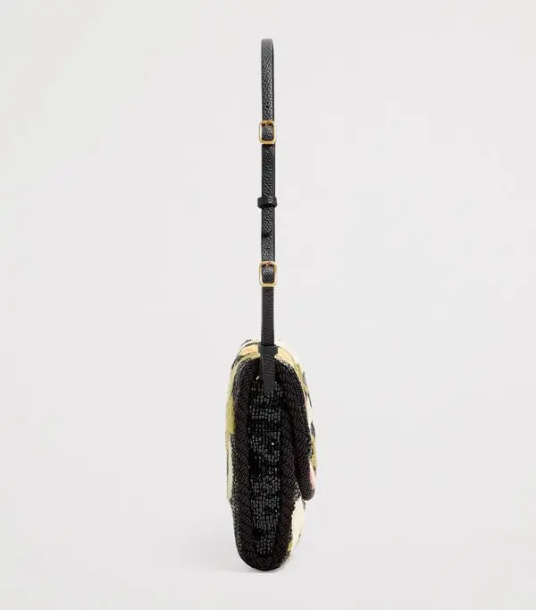 Valentino Garavani Embroidered-floral Devain Shoulder Bag - Black