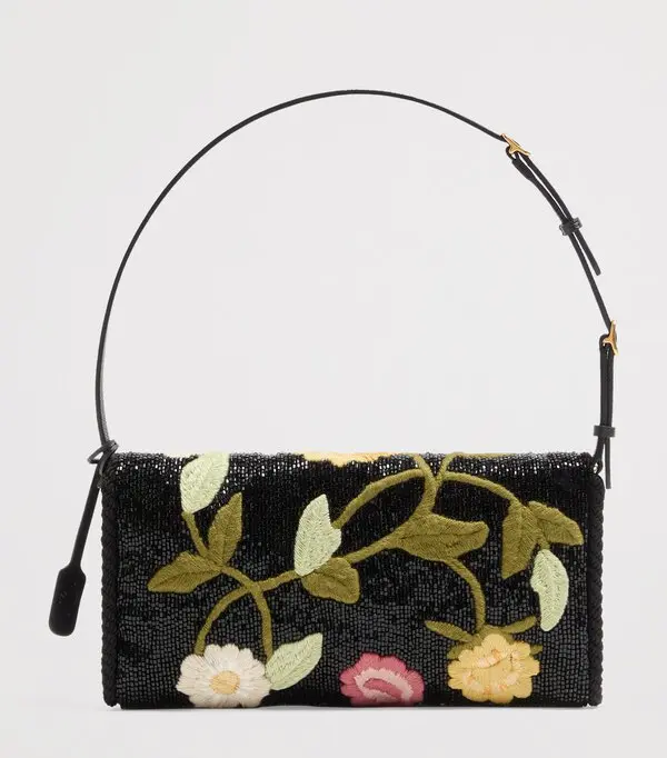 Valentino Garavani Embroidered-floral Devain Shoulder Bag - Black