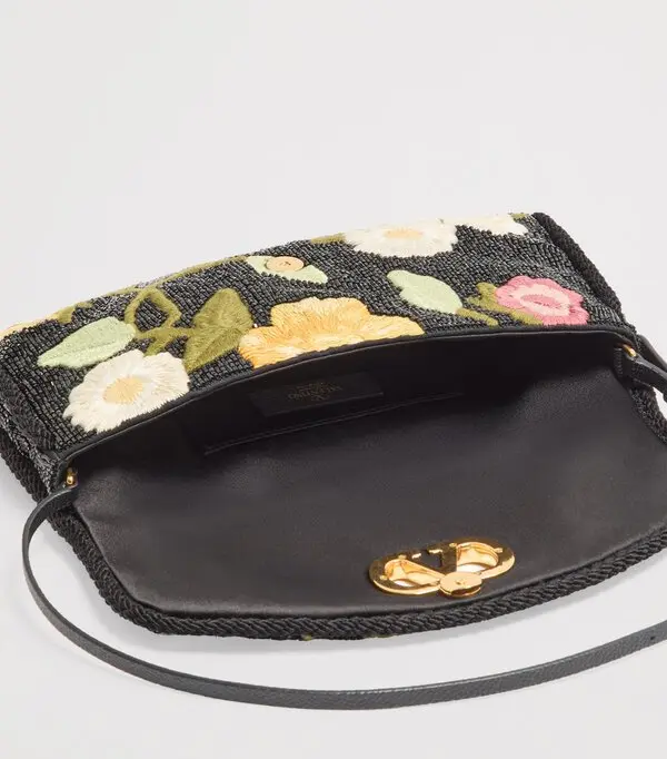 Valentino Garavani Embroidered-floral Devain Shoulder Bag - Black