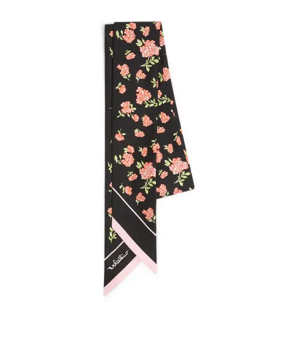 Valentino Garavani Silk Floral Skinny Scarf - Black
