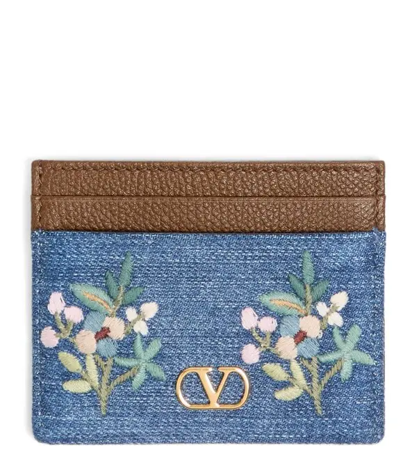 Valentino Garavani Denim-leather Vlogo Signature Card Holder - Blue