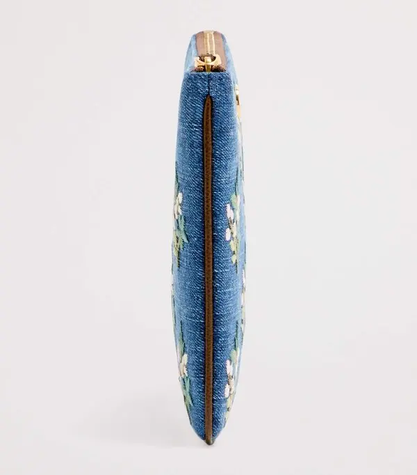 Valentino Garavani Denim Embroidered Vlogo Signature Pouch - Blue