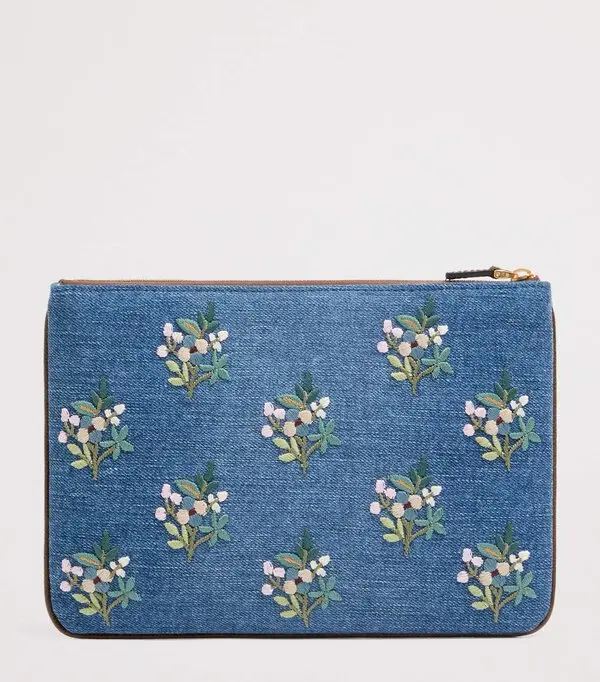 Valentino Garavani Denim Embroidered Vlogo Signature Pouch - Blue