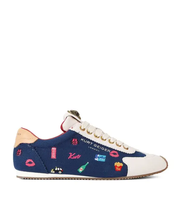 Kurt Geiger Canvas Embroidered Islington Sneakers - Navy