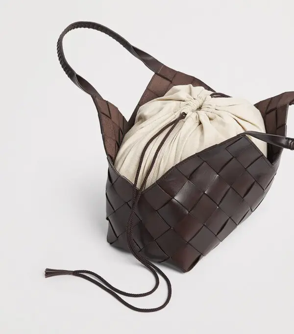 Dragon Diffusion Leather Woven Castello Shoulder Bag - Brown