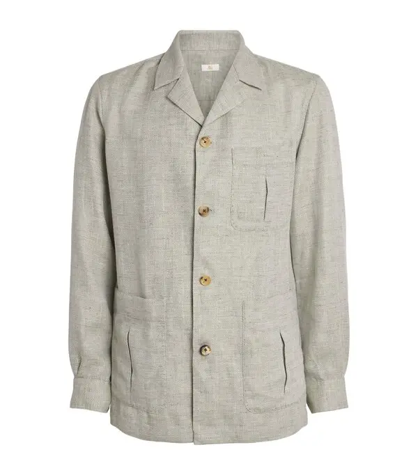 100HANDS Linen-wool Herringbone Overshirt