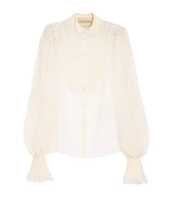 Valentino Garavani Silk Organza Embroidered Shirt - White