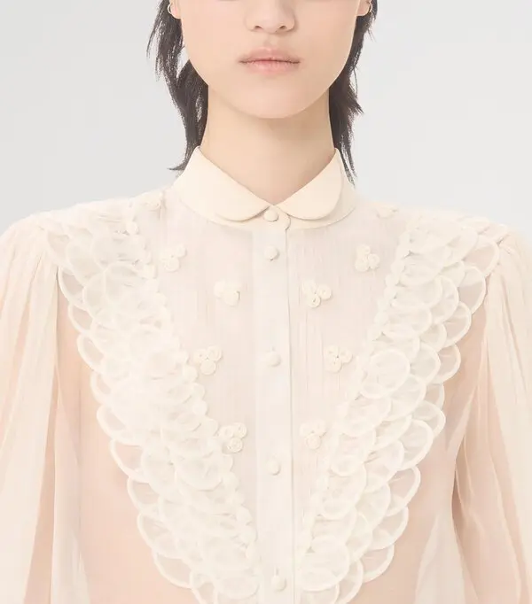 Valentino Garavani Silk Organza Embroidered Shirt - White