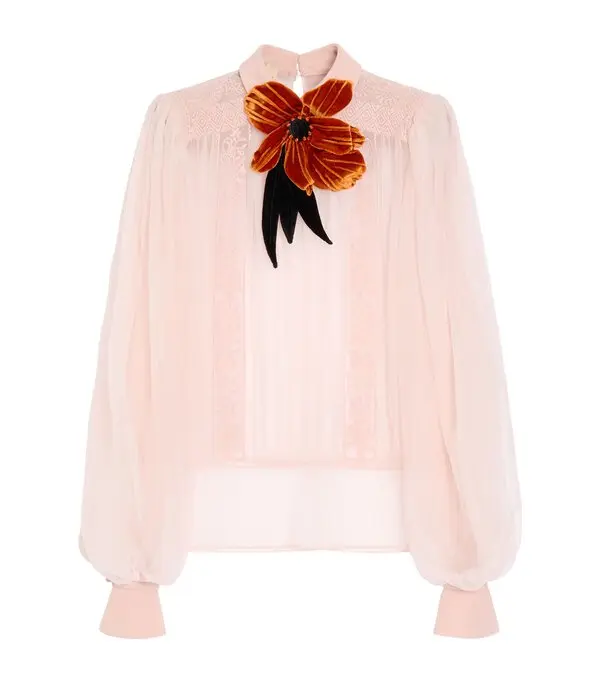 Valentino Garavani Silk Floral-embroidered Blouse - Pink