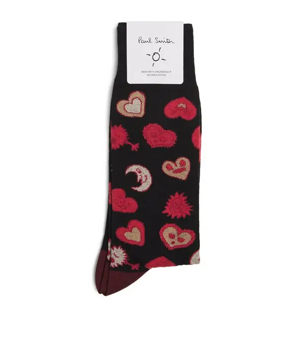 Paul Smith Organic Cotton-blend Hearts And Stars Crew Socks - Black