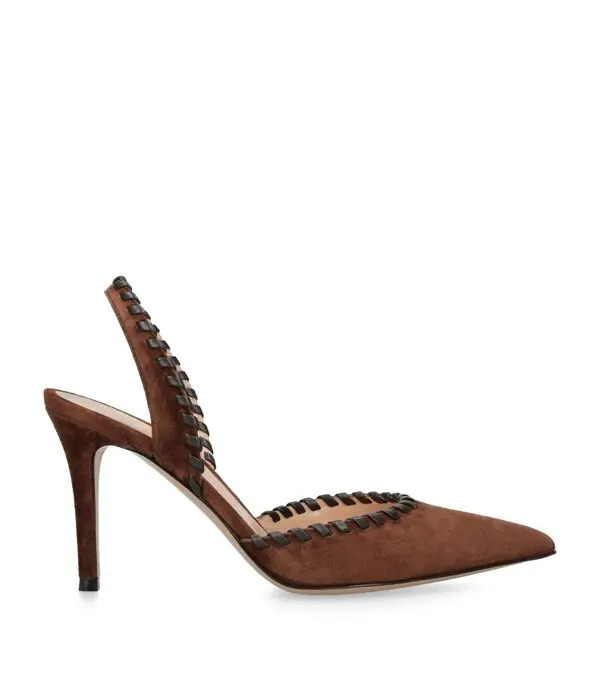 GIANVITO ROSSI Suede Slingback Pumps 85 - Brown