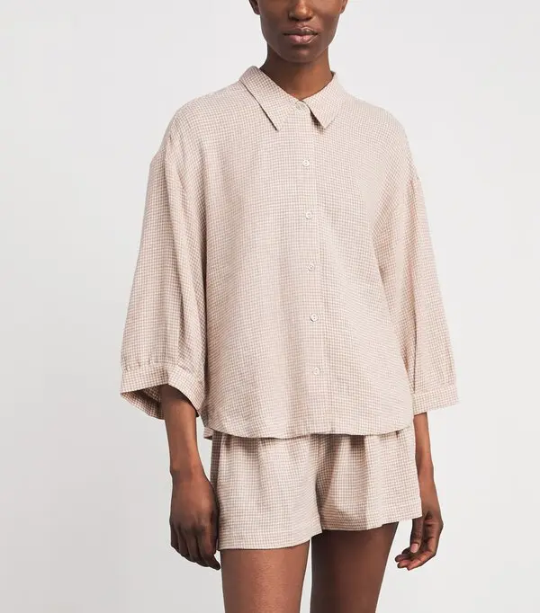 Eberjey Linen-blend Gingham Pyjama Top