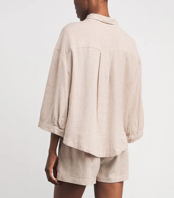 Eberjey Linen-blend Gingham Pyjama Top
