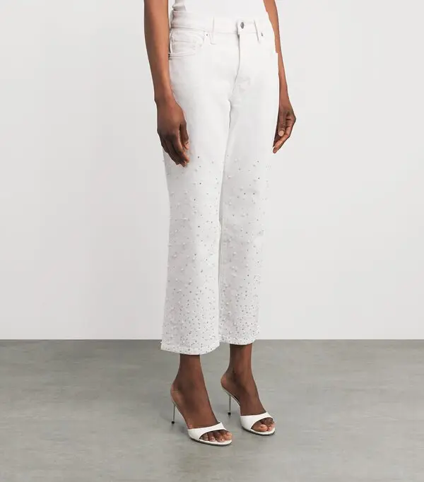 Good American Embellished Good Icon Straight Jeans - White