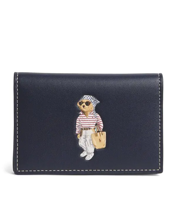 Polo Ralph Lauren Leather Polo Bear Folded Card Holder - Navy