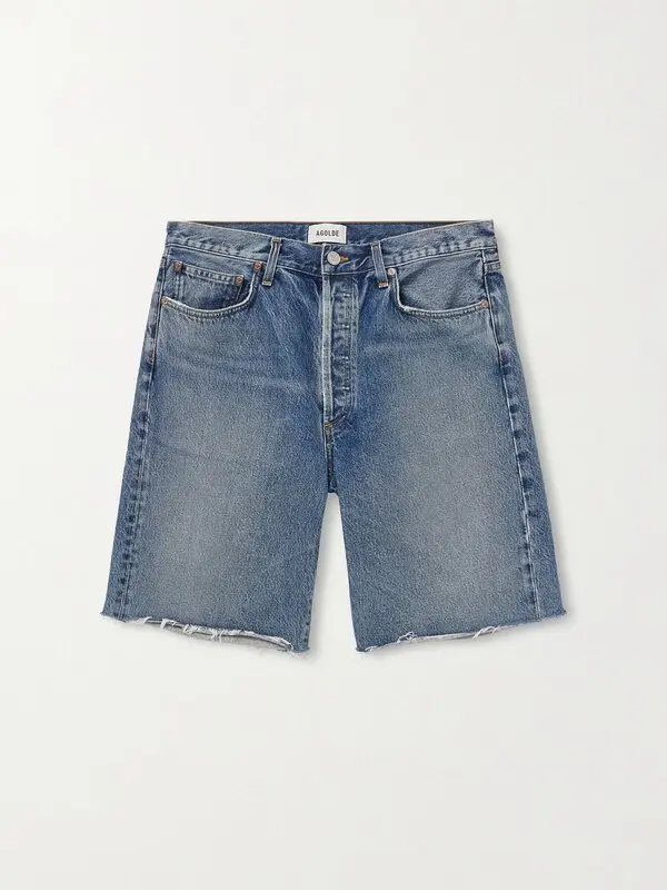 AGOLDE Anson Straight-leg Frayed Denim Shorts - Blue