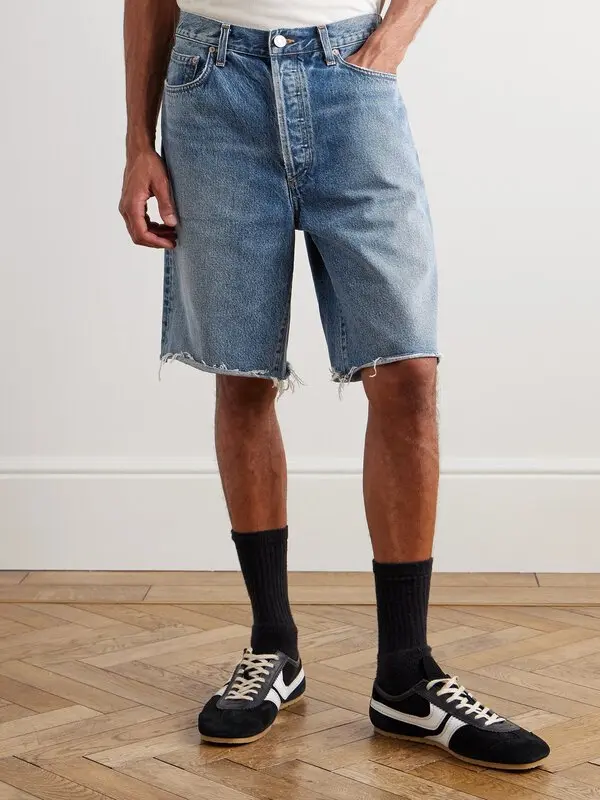 AGOLDE Anson Straight-leg Frayed Denim Shorts - Blue