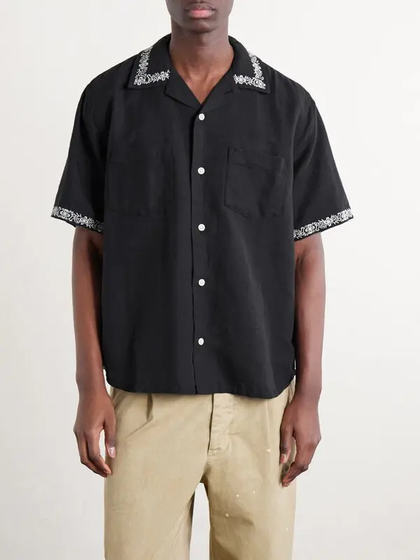 CORRIDOR Harmony Camp-collar Embroidered Linen And Cotton-blend Shirt - Black