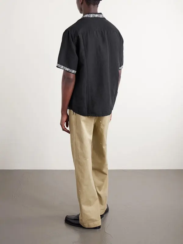 CORRIDOR Harmony Camp-collar Embroidered Linen And Cotton-blend Shirt - Black