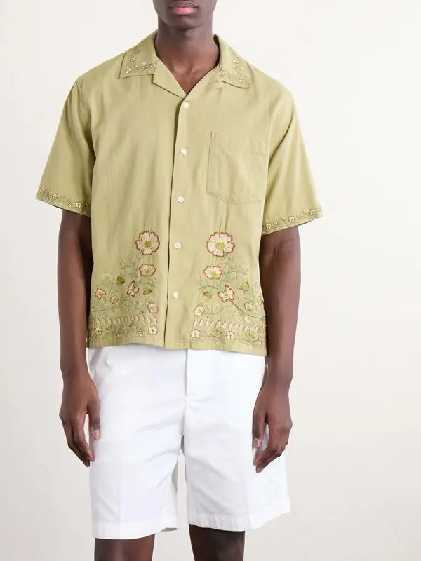 CORRIDOR Augusta Embroidered Cotton Shirt - Green