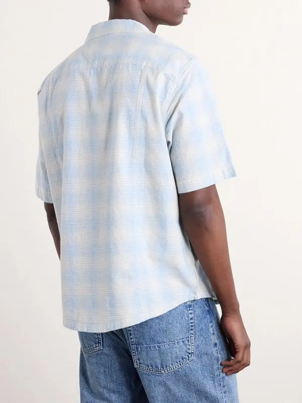 CORRIDOR Camp-collar Checked Cotton And Linen-blend Shirt - Blue