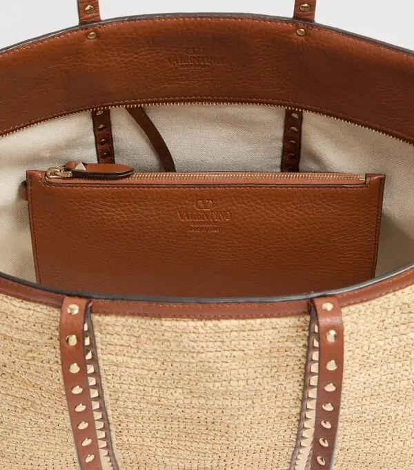 Valentino Garavani Rockstud Large Straw Tote Bag - Pink