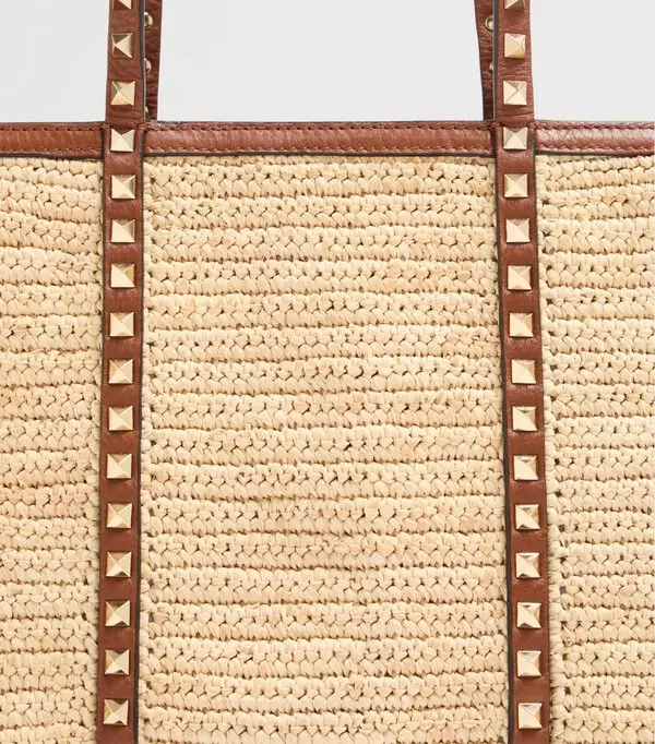 Valentino Garavani Rockstud Large Straw Tote Bag - Pink