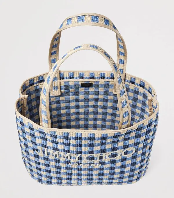 JIMMY CHOO Raffia Gingham Tote Bag