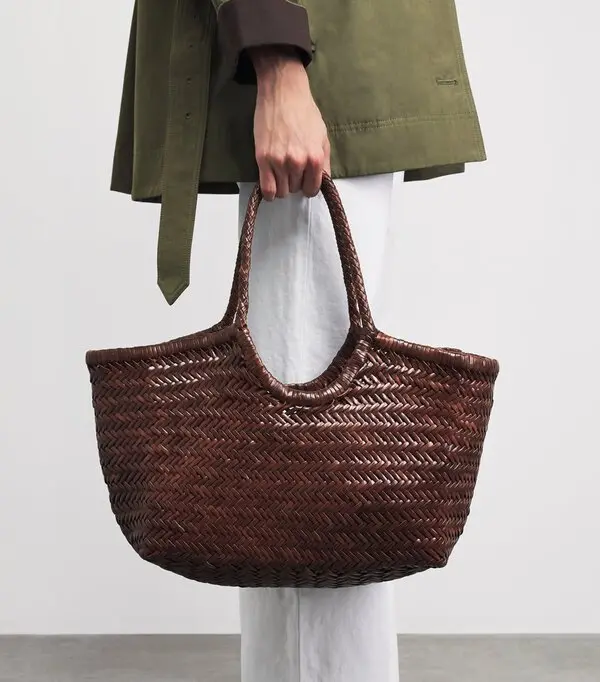 Dragon Diffusion Large Leather Woven Nantucket Tote - Brown