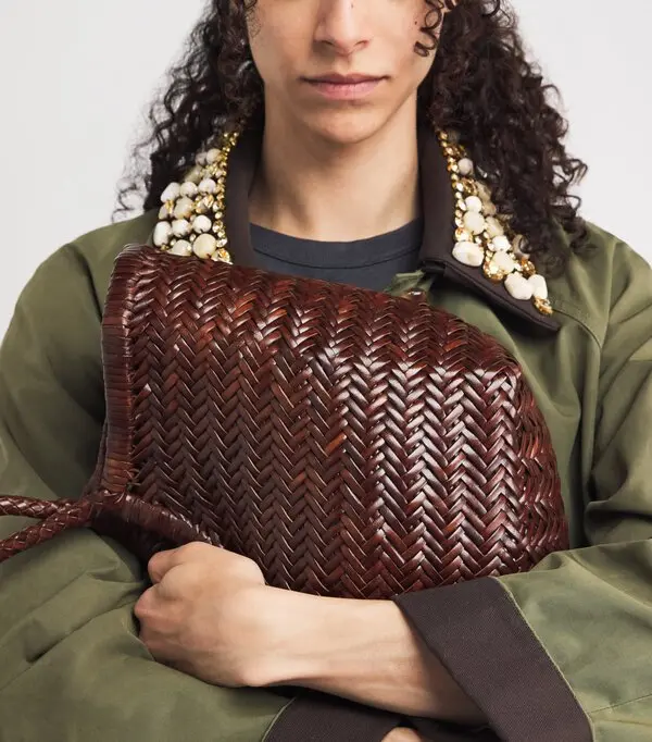 Dragon Diffusion Large Leather Woven Nantucket Tote - Brown