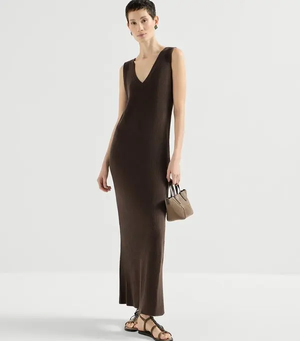 Brunello Cucinelli Cotton Rib-knit Monoli Maxi Dress