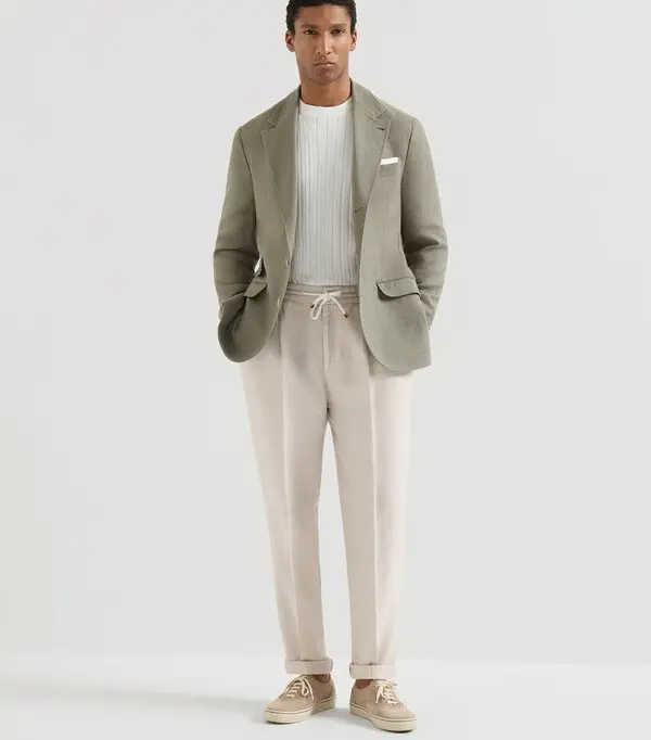 Brunello Cucinelli Linen Gabardine Drawstring Trousers - Beige