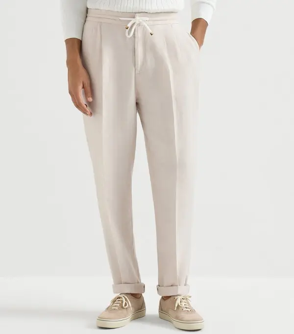 Brunello Cucinelli Linen Gabardine Drawstring Trousers - Beige