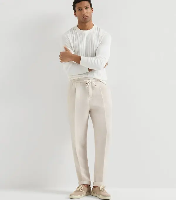 Brunello Cucinelli Linen Gabardine Drawstring Trousers - Beige