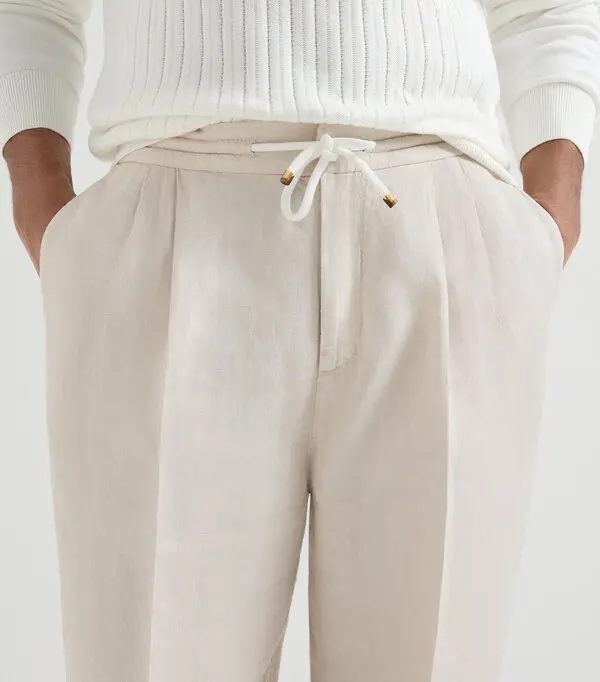 Brunello Cucinelli Linen Gabardine Drawstring Trousers - Beige