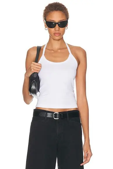 Enza Costa Cotton Rib Halter Top - White