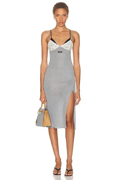 Miu Miu Lace Jersey Midi Dress - Grigio