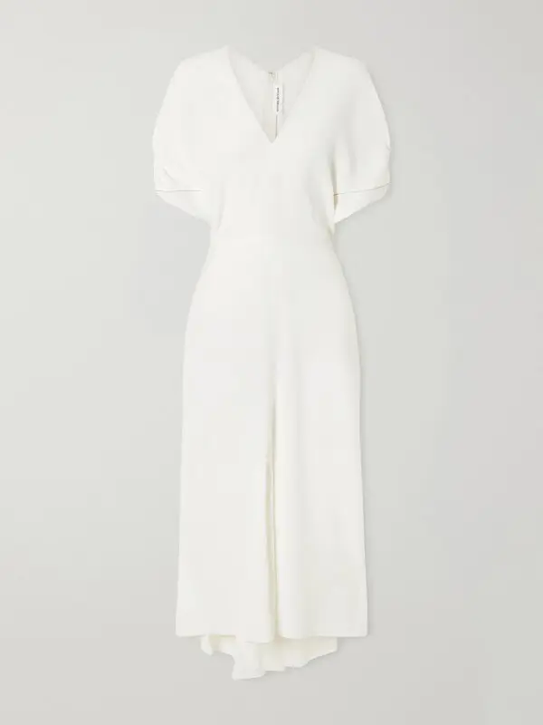 Victoria Beckham Twill Blouson Midi Dress - Ivory