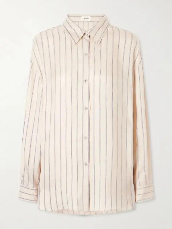 Versace Pinstriped Silk-twill Shirt - Neutrals