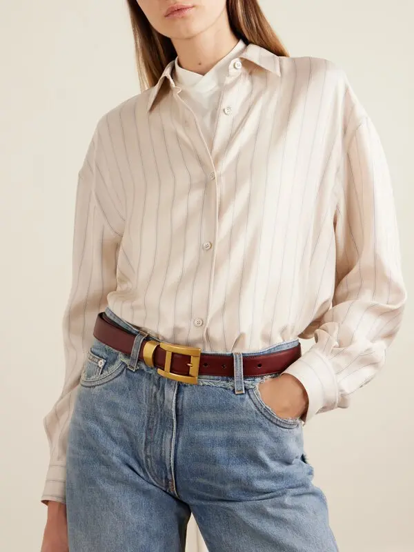 Versace Pinstriped Silk-twill Shirt - Neutrals
