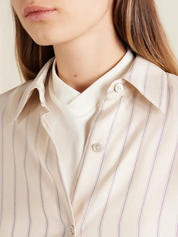 Versace Pinstriped Silk-twill Shirt - Neutrals