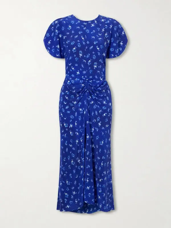 Victoria Beckham Floral-print Silk-chiffon Midi Dress - Blue