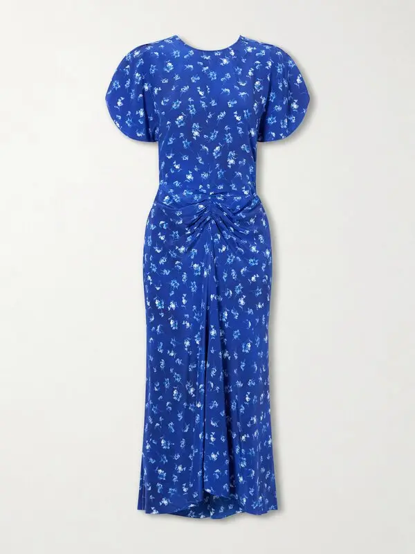 Victoria Beckham Floral-print Silk-chiffon Midi Dress - Blue