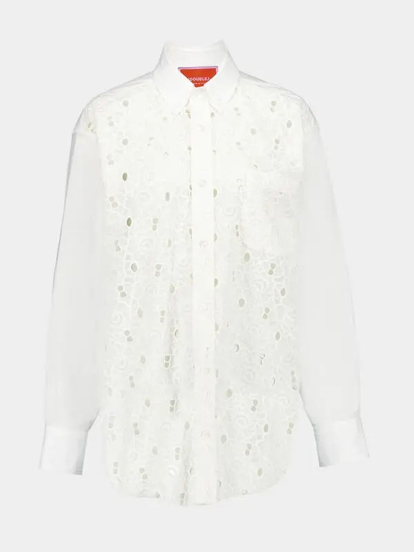 La DoubleJ Lace-panel Cotton Button-down Shirt - White