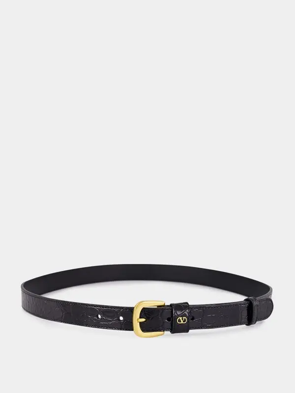 Valentino Garavani Alligator Leather Vlogo Belt - Black