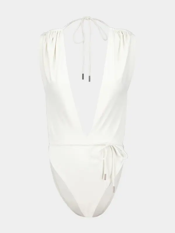 Saint Laurent Backless V-halter One-piece Swimsuit - White