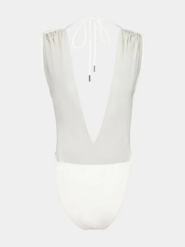 Saint Laurent Backless V-halter One-piece Swimsuit - White