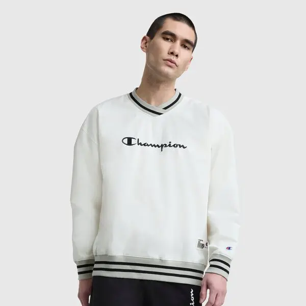Champion Gridiron V-neck Pullover With C Logo - Unbleached Cotton
