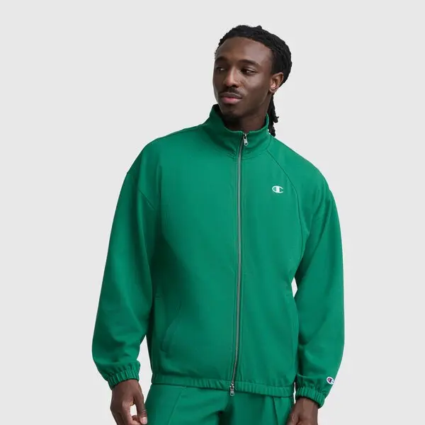 Champion Gameday Full Zip Mock Neck With C Logo - Verdant Green