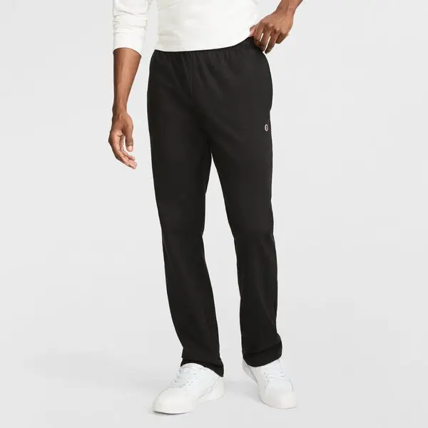 Champion Lightweight Lounge Pants, Open Hem, C Logo - Black